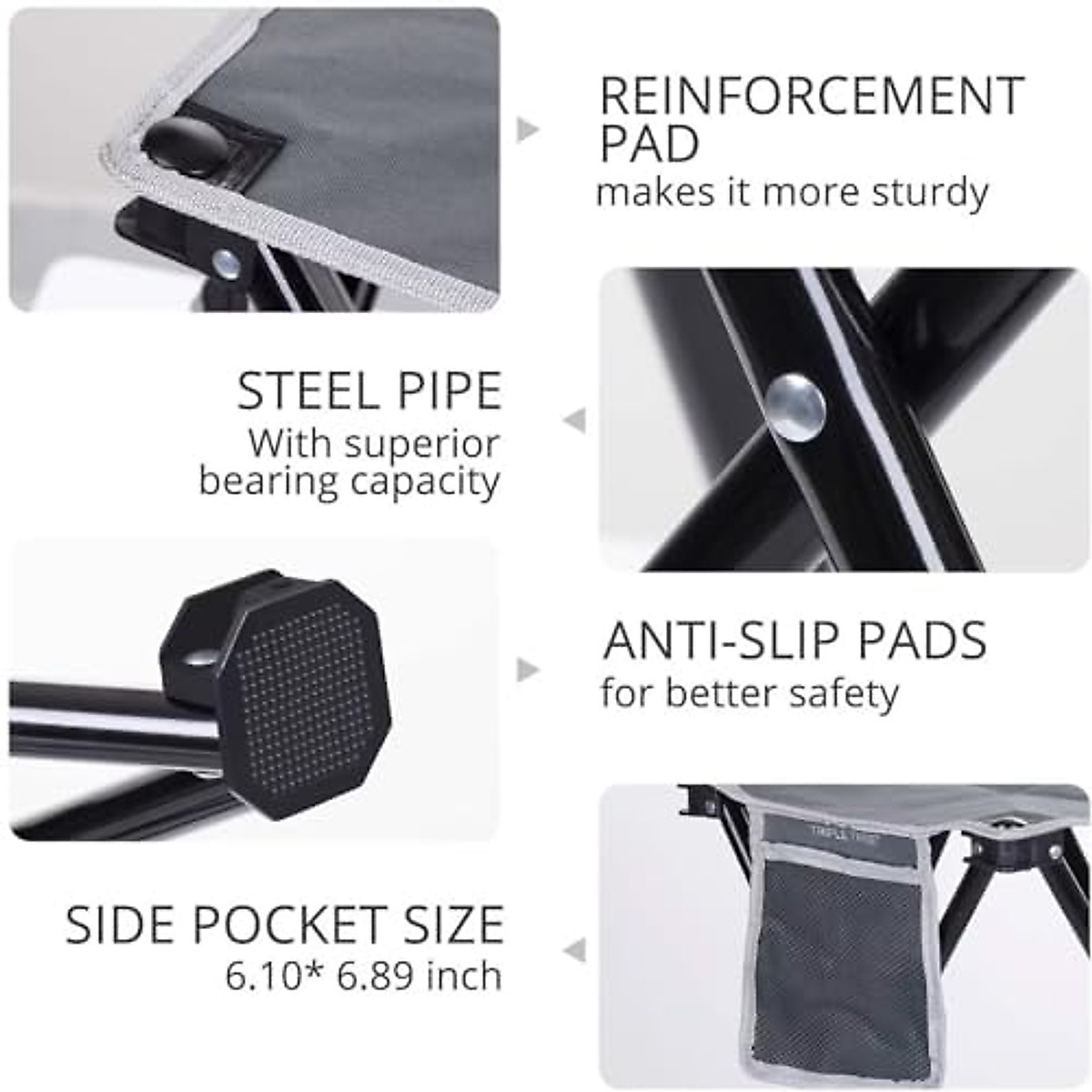 TRIPLE TREE 2 Pack Camping Stool, Grey, 13.8 Inch Portable Folding Stool for Outdoor Walking Hiking Fishing 400 Lbs Capacity with Carry Bag