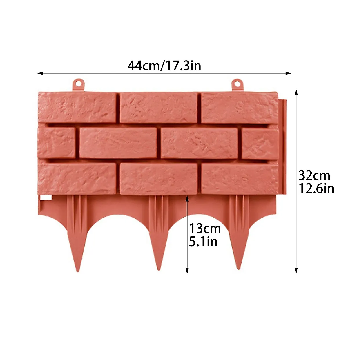 MEUMITY 4 PCS Garden Plastic Fence Edging,Imitation Stone Brick Plant Border Assemblable Plastic Faux Stone Patio Fence for Garden, Terrace, Balcony, Park, DIY(Red)
