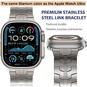 WINGLE Metal Band for Apple Watch Band Ultra 2/Ultra Band 49mm Men, Series 10 46mm, 9/8/7 45mm, SE/6/5/4 44mm, 3/2/1 42mm, Stainless Steel Bands with Folding Clasp iWatch Strap Link Bracelet, Titanium
