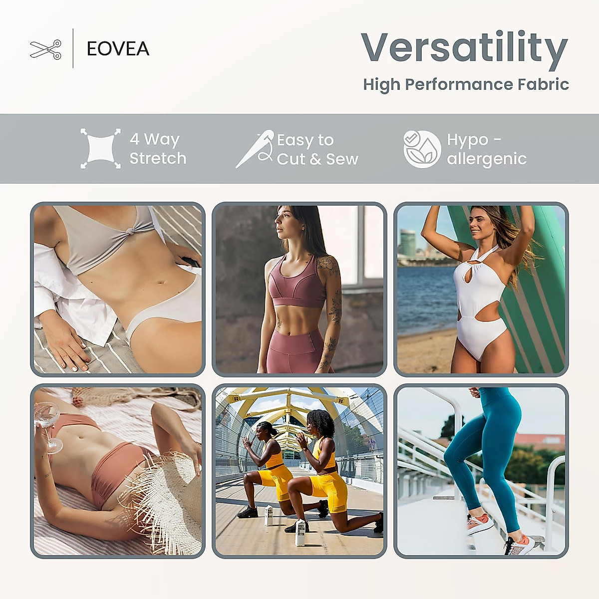 EOVEA - Nylon Spandex Fabric - 4 Way Stretch Fabric - Swimwear Fabric by The Yard - 60" Wide Lycra Fabric - Stretchy Swimsuit Fabric - Matte Tricot Fabric for Activewear - Steel Grey, 1 Yard