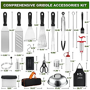 Griddle Accessories Kit, Terlulu 38 PCS Flat Top Grill Accessories Tools Set for Blackstone and Camp Chef, Stainless Steel Spatula Set with Carry Bag for Outdoor Grilling BBQ Camping Teppanyaki