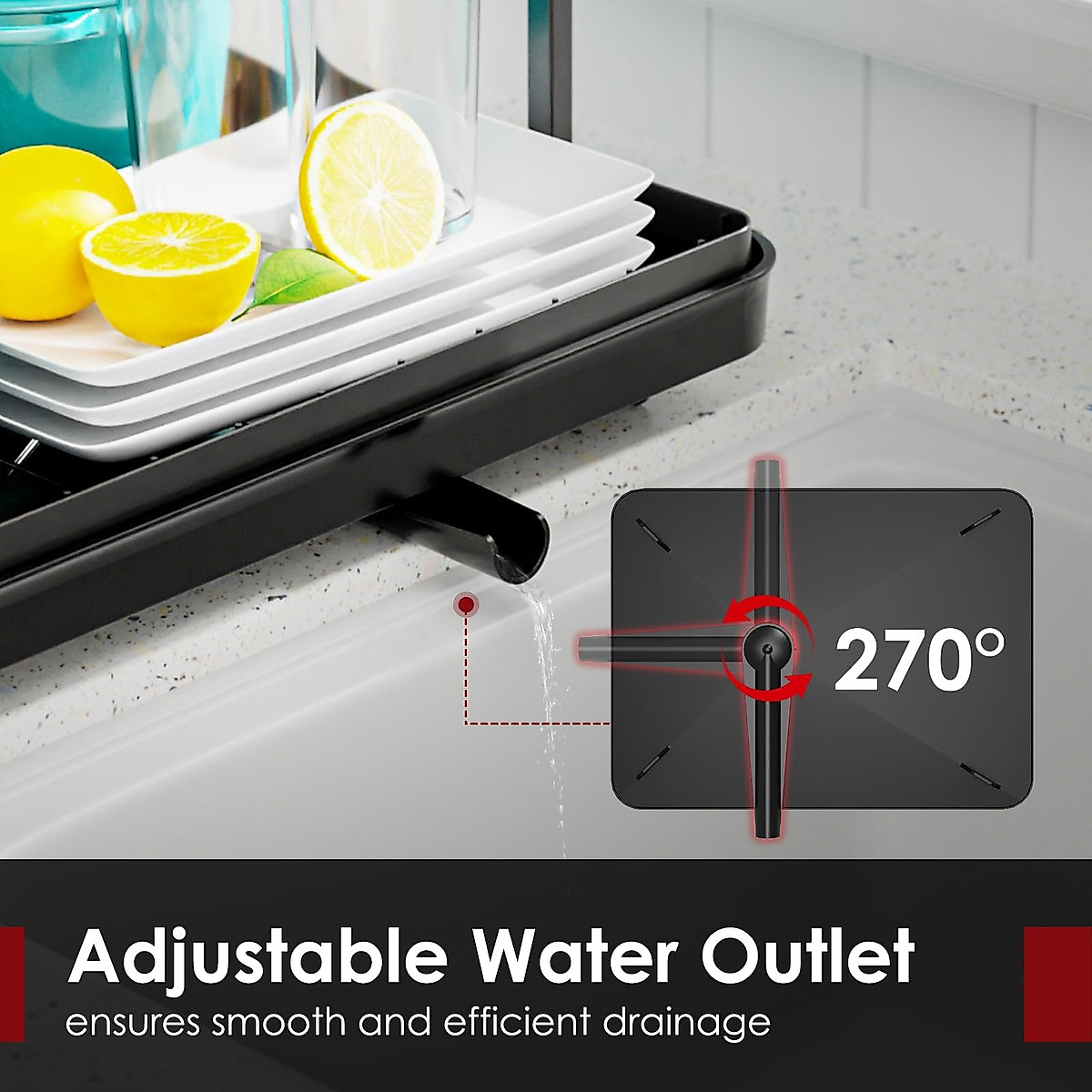 Sakugi Dish Drying Rack - Stainless Steel Dish Rack for Kitchen Counter, 2-Tier Kitchen Organizers and Storage Rack with Drainboard and Cutlery Holder, Large, Black