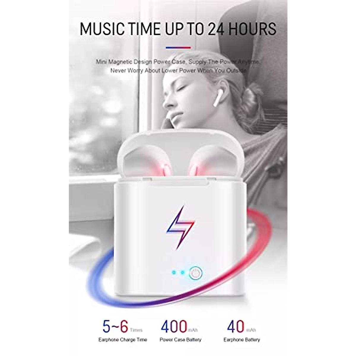 Tradencia Wireless Earbuds Bluetooth 5.0 Earphones IP65 Waterproof with Charging Case, 24H Music Playback 100H Standby Time, White