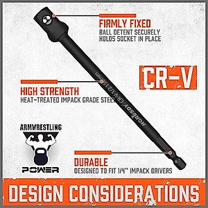 HORUSDY 9-Piece Impact Grade Power Drill Sockets Adapter Sets, 3-Inch 6-Inch and 12-Inch Hex Shank Impact Driver Socket Adapter, Socket to Drill Adapter 1/4" 3/8" 1/2" Impact Driver Adapter