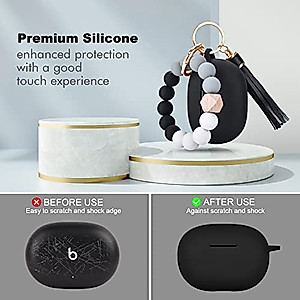 Filoto Case for Beats Studio Buds 2021, Silicone Wireless Earbuds Case Cover with Bracelet Keychain for Women Girls (Black)