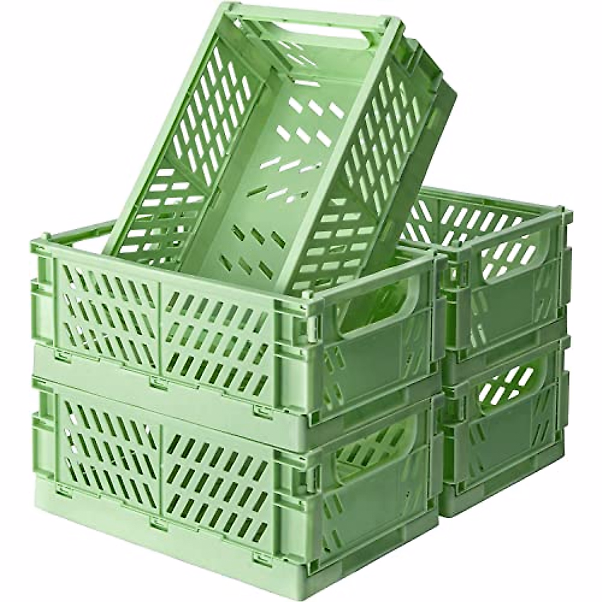 monomono Stackable Plastic Storage Crates - 5-Pack, Cute and Aesthetic Solution for Home and Office Organization with Stylish Pastel Touch (Green, 9.8x6.5x3.8 in)