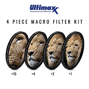 58MM Ultimaxx Professional Four Piece HD Macro Close-up Filter Kit (1, 2, 4, 10 Diopter Filters) for Canon EOS 90D, 80D, 77D, 70D, Rebel T7, T7i, T6i, T6, T6s, T5i, T5, T4i, T3i, T100, SL3, SL2, SL1