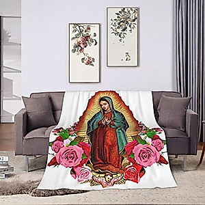 Our Lady of Guadalupe Virgin Mary(1) Flannel Fleece Throw Blankets Super Soft Cozy Warm Plush Bedding for Adults Kids Lightweight Blankets for Couch,Sofa,Bed Halloween decor-50 x40