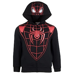 Marvel Avengers Boys Zip-Up Hooded Cosplay Sweatshirt, Black Panther, Hulk, or Miles Morales Spider-Man (Miles Morales, Size 4)