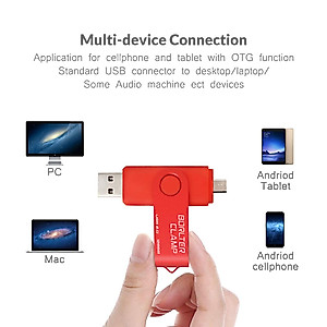 BorlterClamp 128GB USB Flash Drive Dual Port Memory Stick, OTG Thumb Drive with Micro USB Drive Port for Android Smartphone Tablet & Computer (Red)