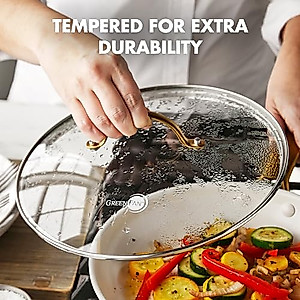 GreenPan Reserve 10" Tempered Glass Lid for Pots and Pans Cookware, Gold-Tone Handle with Matte Finish, Dishwasher and Oven Safe