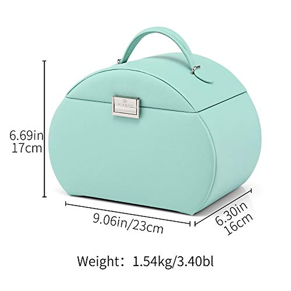 Vlando Princess Style Jewelry Box Half-Moon Design, Fabulous Girls Gift (Green)