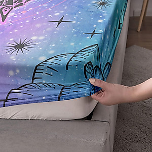 Datura home Bedding Fitted Sheet and Flat Sheet Set 4Pcs Black Blue Butterfly Printed Bedding Set with 1 Flat Sheet and 1 Fitted Sheet + 2 Pillowcases for Girls (Black Blue Butterfly Full)