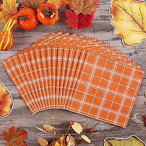 ​Quera 50 Pack Fall Buffalo Plaid Paper Napkins Orange Autumn Cocktail Napkins Tartan Check Scottish Square Disposable Bar Napkins for Thanksgiving Party, Baby Shower, Celebration Party