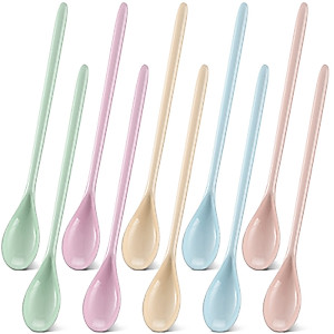 Lallisa 10 Pcs Melamine Long Handle Spoon 7.2'' Colorful Coffee Stirring Spoons Reusable Cute Plastic Spoons Mixing Iced Tea Spoons for Ice Cream Sundae Latte Chocolate Cocktail, Dishwasher Safe