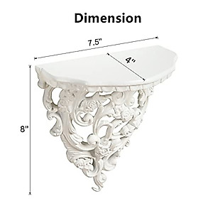 Z metnal Small Victorian Decorative Floating Shelves, Wall Mounted Decor Shelves, Classic Wall Display Organizer, Retro Hollow Carving Art Ornament Rack, Baroque Style Decorative Stand, White, Resin