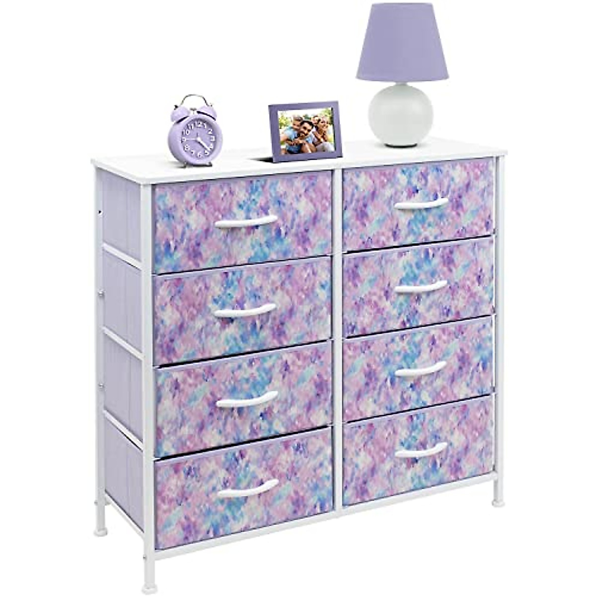 Sorbus Dresser with 8 Drawers - Furniture Storage Chest Tower Unit for Bedroom, Hallway, Closet, Office Organization - Steel Frame, Wood Top, Easy Pull Fabric Bins (8-Drawer, Tie-dye Blue/Pink/Purple)