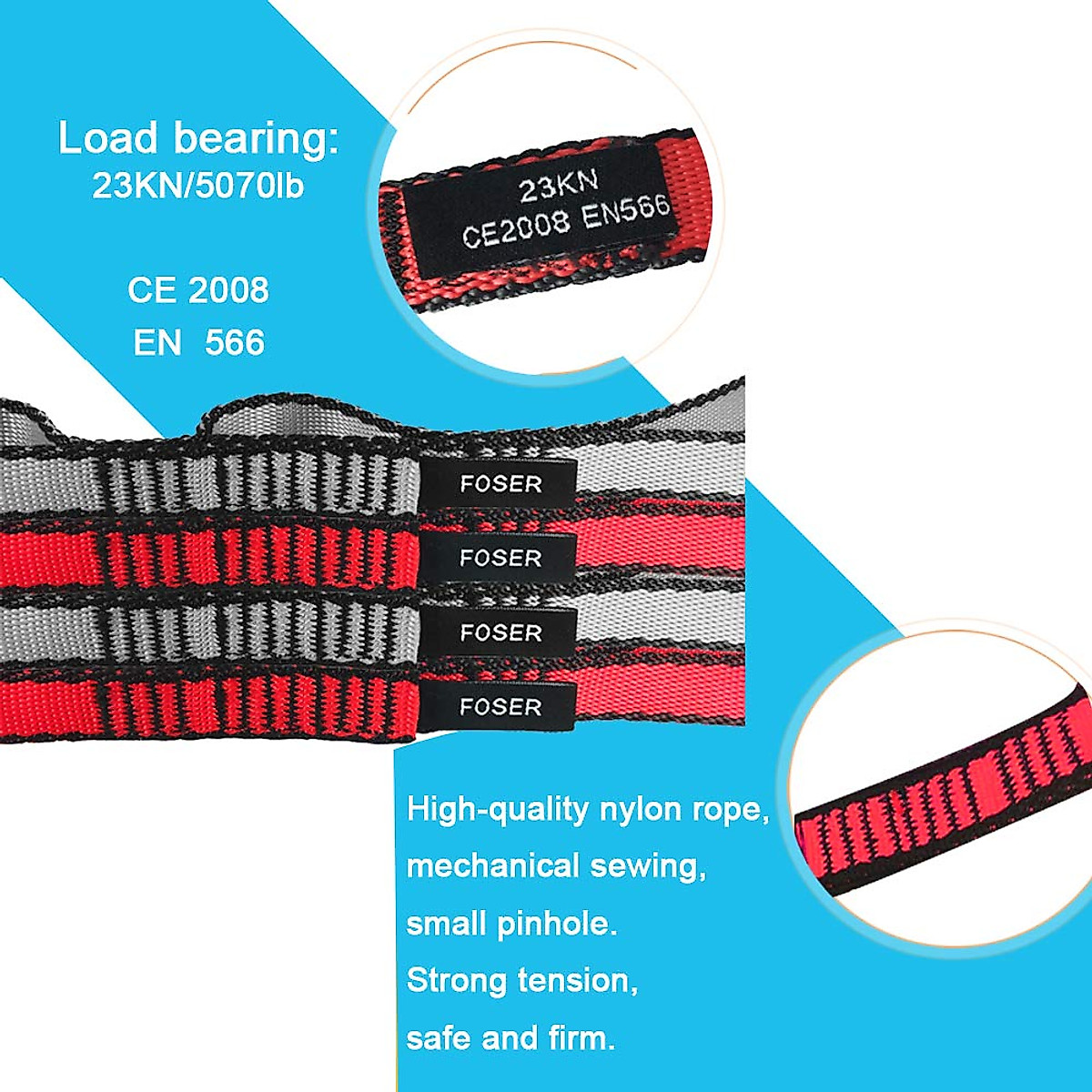 FOSER 2pcs Yoga Hammock Extension Strap Yoga Extender Strap Daisy Chain Fitness Pilates Stretch Belt Exercise Extend Strap Band (GRAY)