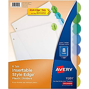 Avery 11201 Insertable Style Edge Tab Plastic Dividers, 8-Tab, Letter