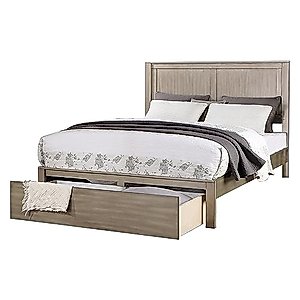 Benjara Kali Platform California King Bed, Panel Design, Storage Drawer, Tan, Light Brown