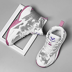 ESXGED Unisex Womens Fashion Mesh Comfy Non-Slip Breathable Basketball Shoes Mens Sports Athletic Running Tennis Casual Youth Sneakers White Size 8.5w/7m