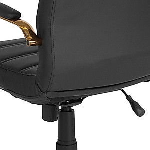 EMMA + OLIVER Mid-Back Black LeatherSoft Executive Swivel Office Chair with Gold Frame/Arms