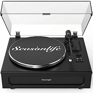 Record Player High Fidelity Turntable for Vinyl Records Built-in 4 Stereo Speakers All-in-One Vinyl Player Belt Drive Turn table with MM Cartridge ATN-3600L Stylus 33 45 Speed Bluetooth Classic Black