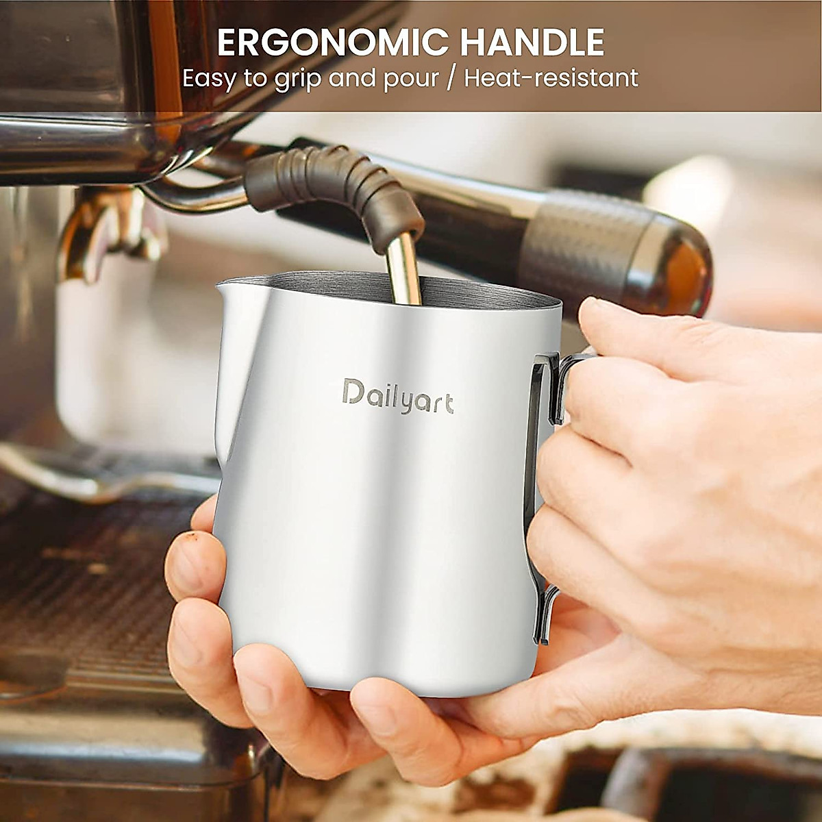 Dailyart Milk Frothing Pitcher 8 Oz/250ml - 304 Stainless Steel Milk Frother Cup with Special Dripless Spout and Scale, Espresso Machine Accessories, Milk Steaming Pitcher for Cappuccino, Latte Art