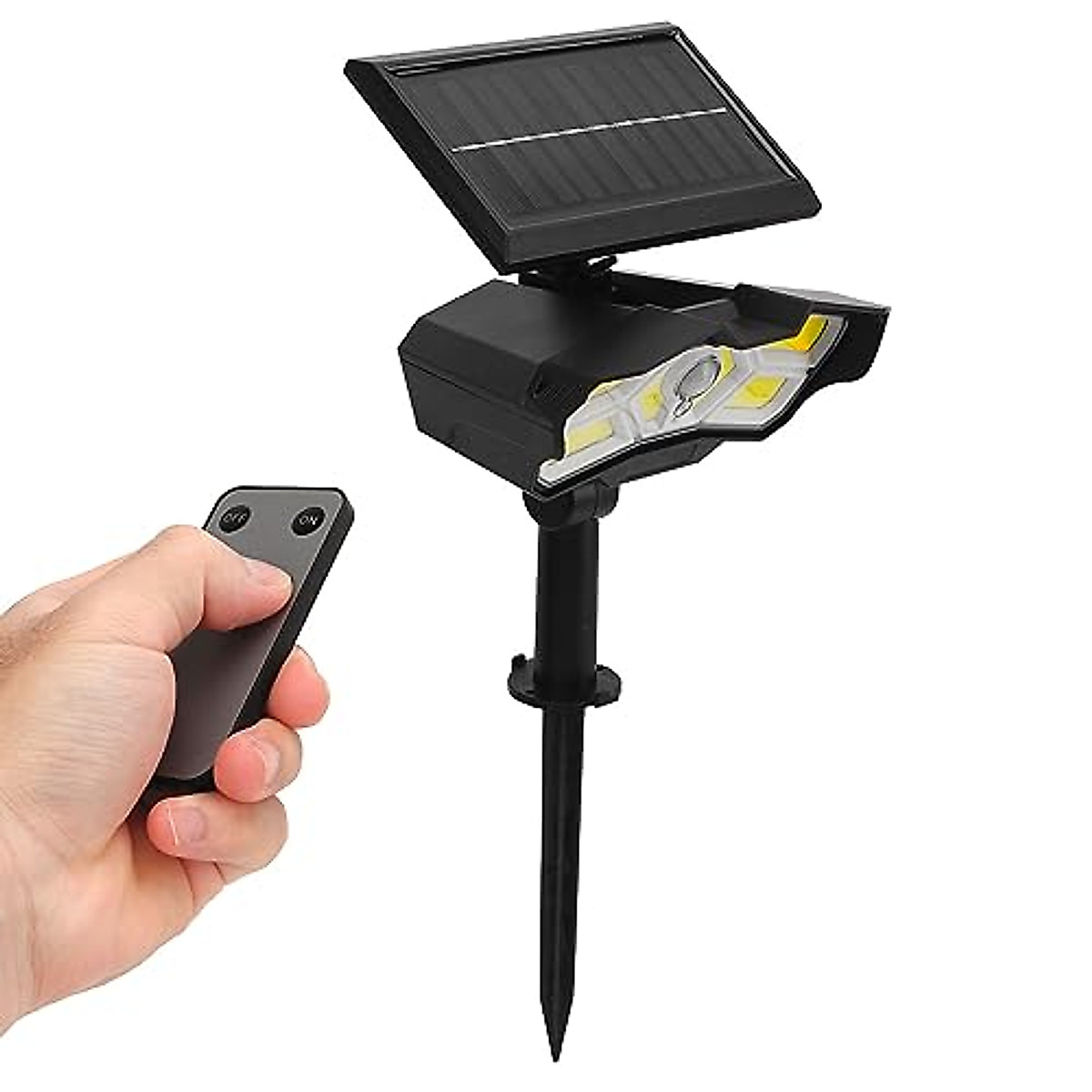 Kadimendium Bright Solar Flood Lights Auto Induction Multiangle Lighting 2 Brightness Modes Weatherproof 2400mAh Solar Landscape Spotlights for Yard (ASTEY-KXK-600-128COB)