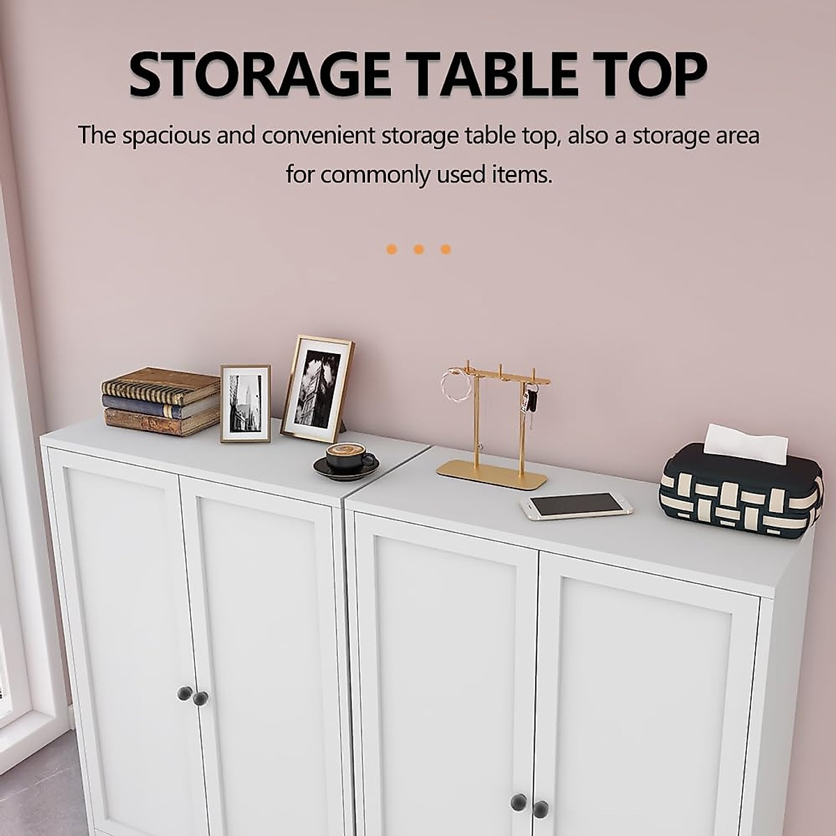 Fumedo 2 Door White Metal Storage Base Cabinet for Bed Room,Living Room,Home,Hotel,Office,Garage,Gym, School,2 Adjustable Shleves,3-Tiers