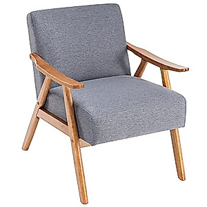 VINGLI Grey Accent Chairs Set of 2, Retro Mid Century Lounge Chairs for Living Room, Sturdy Upholstered Solid Wood Boho Farmhouse Armchairs for Bedroom/Reception