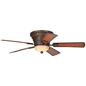 Casa Vieja 52" Ancestry Vintage Antique Indoor Ceiling Fan 5 Blade LED Light Remote Control Golden Bronze Motor Teak Walnut Finish Blades Bedroom Living Room Kitchen Dining Office Hugger Flush Mount