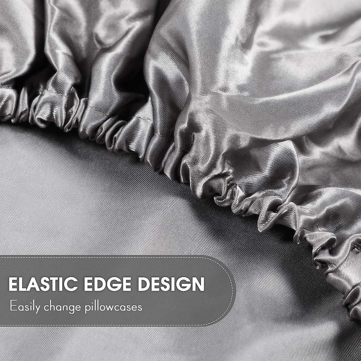 Buryeah 4 Pcs Satin Pillowcase for Hair and Skin with Elastic Band Soft Cooling Satin Pillowcases Queen Size(Dark Gray)