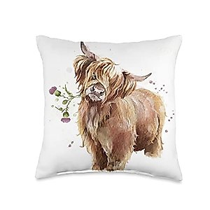 Highland Cow Throw Pillow, 16x16, Multicolor