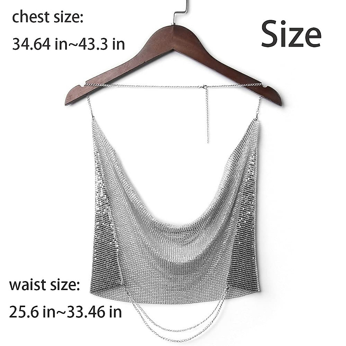 Fairyu Boho Sequins Body Chain Bra Bikini Shimmer Backless Halter Crop Top Beach Body Jewelry Accessory for Women (Silver)