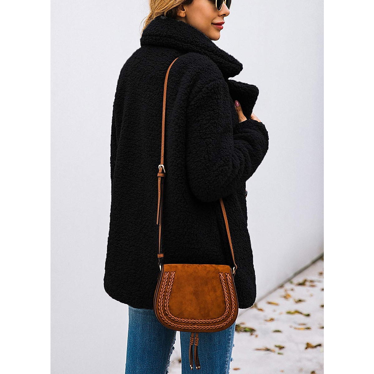 PRETTYGARDEN Women's Fashion Winter Coat Sherpa Fleece Faux Fur Shearling Oversized Trendy Jackets Warm Outerwear (Style Two Black,X-Large)