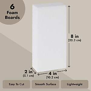 6 Pack Foam Blocks for Crafts, Polystyrene Brick Rectangles for DIY, Packing, Centerpieces (8 x 4 x 2 in)