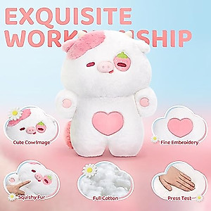 Mewaii Strawberry Cow Plush Toys, Kawaii Cow Stuffed Animals Squishy Doll, Cute Cow Plushie Pillow, Home Decor Plush Throw Pillow Gifts for Kids (18 Inches)