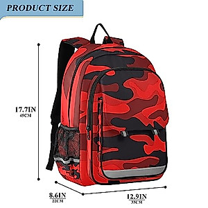 UMIRIKO Camouflage Red Kids Backpacks for Boys Girls Elementary School Bookbag 17 Inch Laptop Backpack with Chest Strap 2021518
