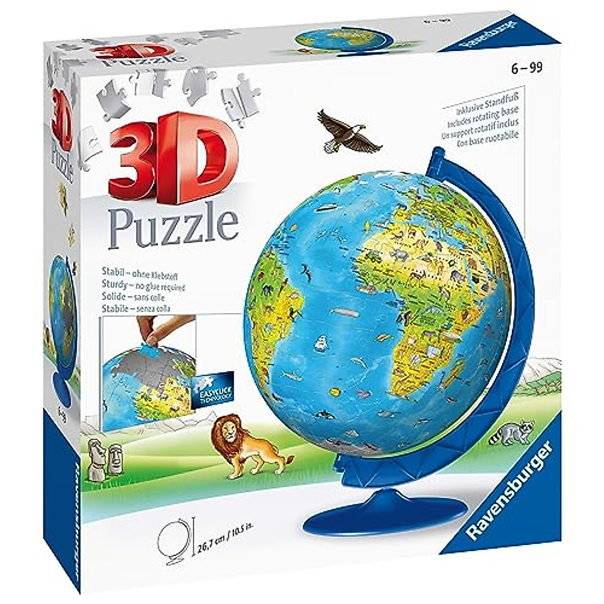 Ravensburger Children's World Globe 180 Piece 3D Jigsaw Puzzle | Easy Click Technology | Displayable Art | Perfect for Kids and Adults | 10.5 in Diameter