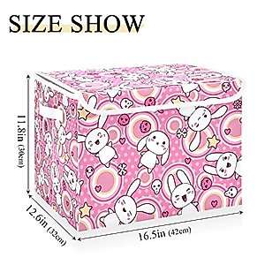 RunningBear Kawaii Rabbit Large Storage Bins with Lid Collapsible Storage Bin Storage Containers Foldable Fabric Storage Boxes for Home Office
