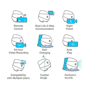 Enabot Ebo SE Movable Smart Pet Dog Camera Robot, Wireless Auto-Cruise Self-charging 1080P HD w/Night Vision 2-Way Audio APP Remote Control Motion Detection IP Cam Home Camera 2.4G/5G Wifi