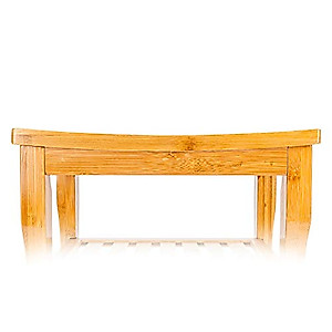 Bamboo Shower Bench Spa Stool, 2-Tier Shower Seat Bench , Foot Rest Shaving Stool with Non-Slip Feet Storage Shelf Organizer for Bathroom, Living Room, Bedroom and Garden Decor