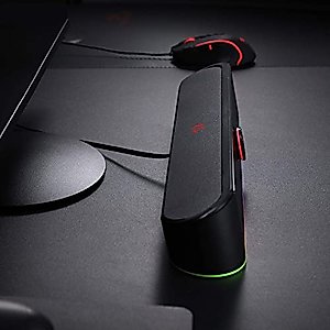 Redragon GS560 RGB Desktop Soundbar, 2.0 Channel Computer Speaker with Dynamic Lighting Bar Audio-Light Sync/Display, Touch-Control Backlit with Volume Knob, USB Powered w/ 3.5mm Cable, Black