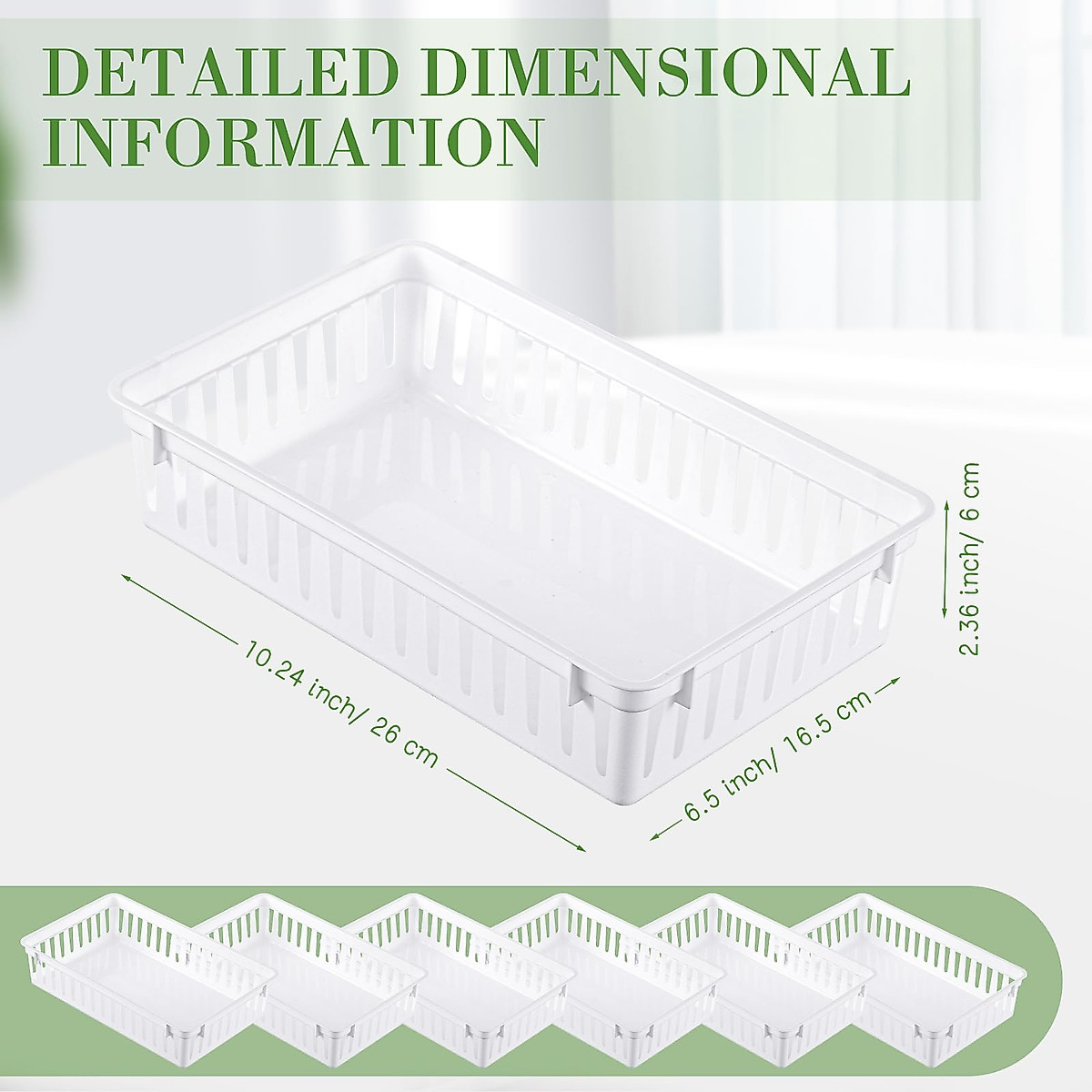 Wenqik 6 Pack Plastic Basket 10.24 x 6.5 x 2.36 Inch Small Plastic Storage Bins Rectangle Plastic Organizer Tray Classroom Containers for Organizing Shelves Home Desks Snack Cosmetics Crafts (White)