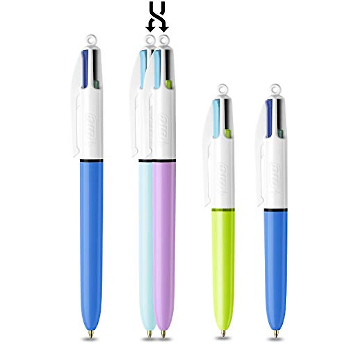 BIC 4 Colours Family Pen Pack - Variety Pack of 4 Pens Total (2 Original Size and 2 Mini Size) - Mix of Original and Fashion Colour Inks