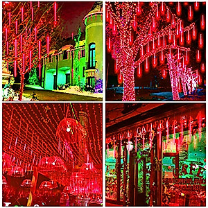 Blingstar Meteor Shower Lights 30CM 10 Tubes 240 LED Christmas Lights Plug in Snowfall LED Lights Outdoor Waterproof Falling Rain Lights for Tree Holiday Porch Yard Patio Roof Party Decoration, Red