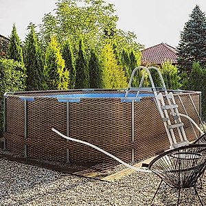 Outsunny 14' x 10' x 3' Above Ground Swimming Pool, Non-Inflatable Rectangular Steel Frame Pool with Filter Pump, Safety Ladder for 1-6 People, Brown