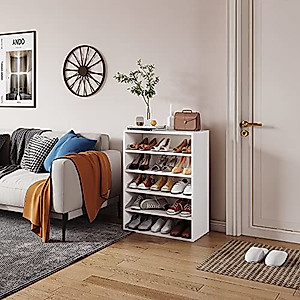 WAHEY Shoes Rack, 6-Tier Free Standing Wood Closet Organizer Unit, FSSR005