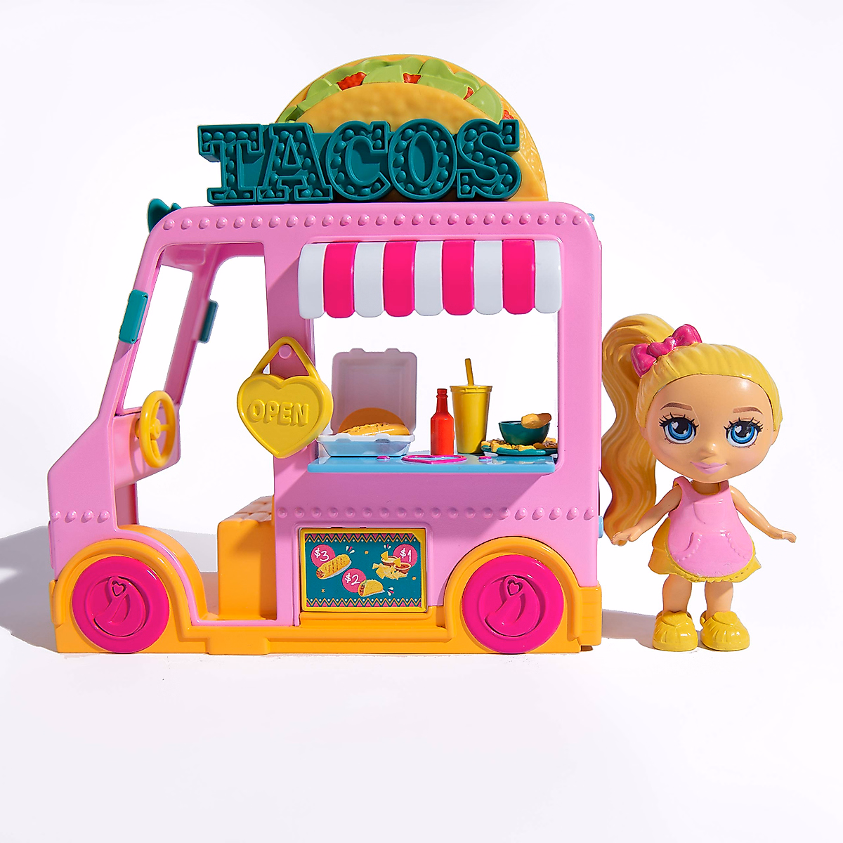 Love, Diana, Kids Diana Show, Fashion Fabulous Doll with 2-in-1 Taco and Ice Cream Truck Pop-Up Shop, 11 Surprise Play Pieces